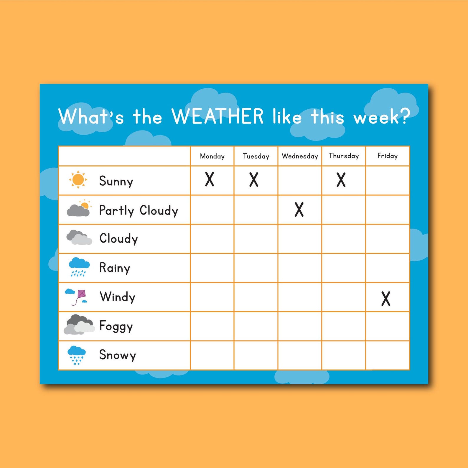 Weekly Weather Chart for Classrooms and Parents 8.5 X 11 Digital ...