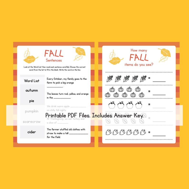 Fall Activity Bundle for Kids – Printable PDF Autumn Worksheets ...