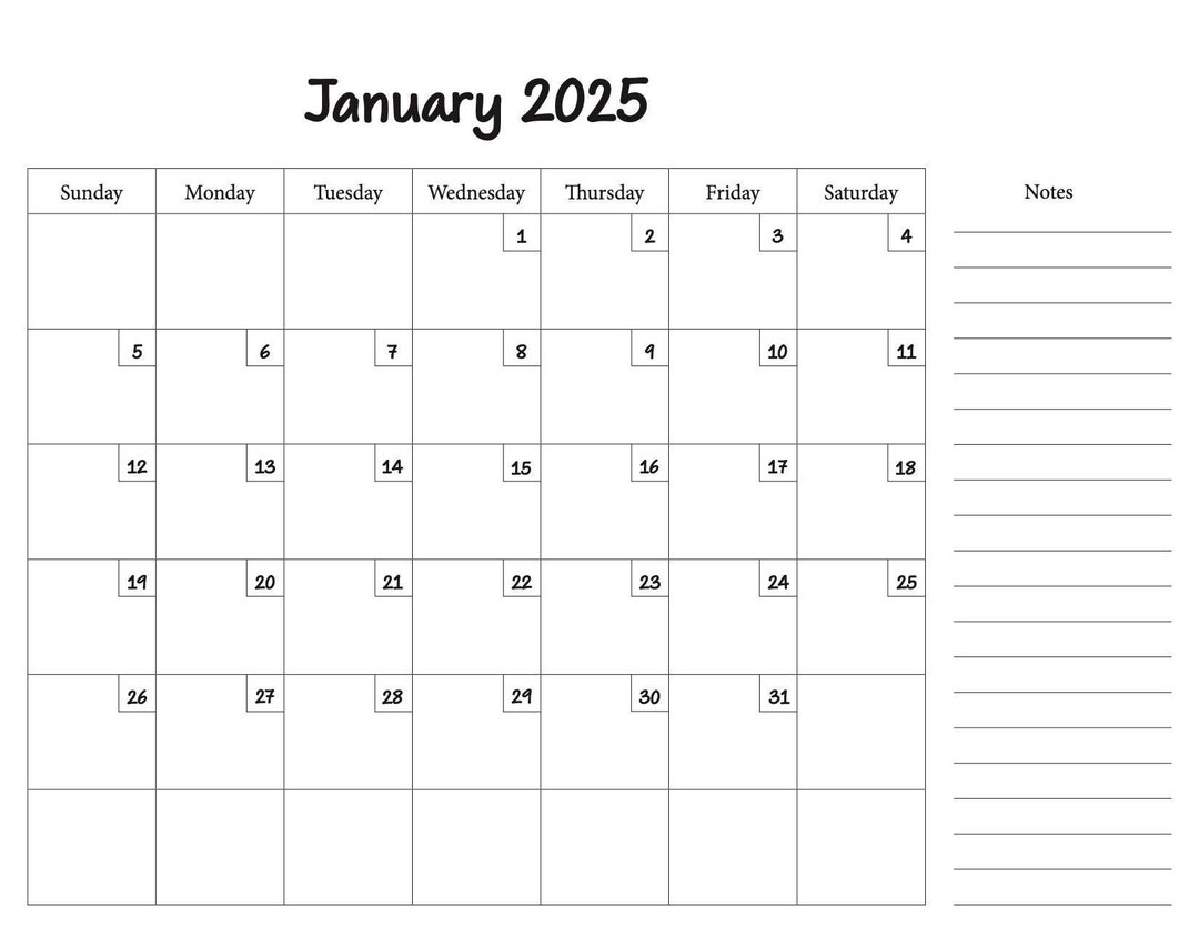 2025 12-month Printable Calendar Template - 8.5x11 Digital Download - Etsy