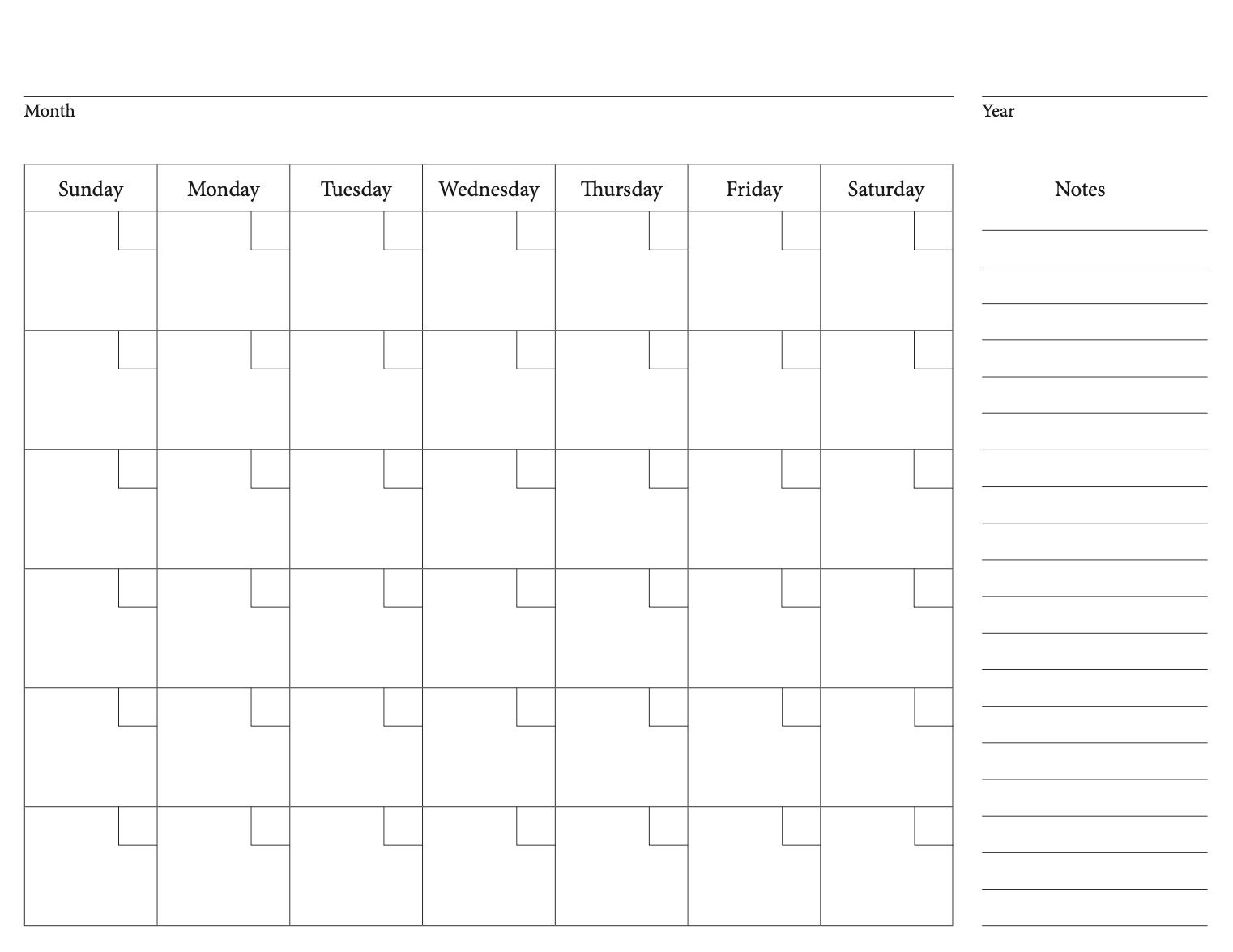 Blank Printable Calendar Template - 8.5x11 - Digital Download - Etsy