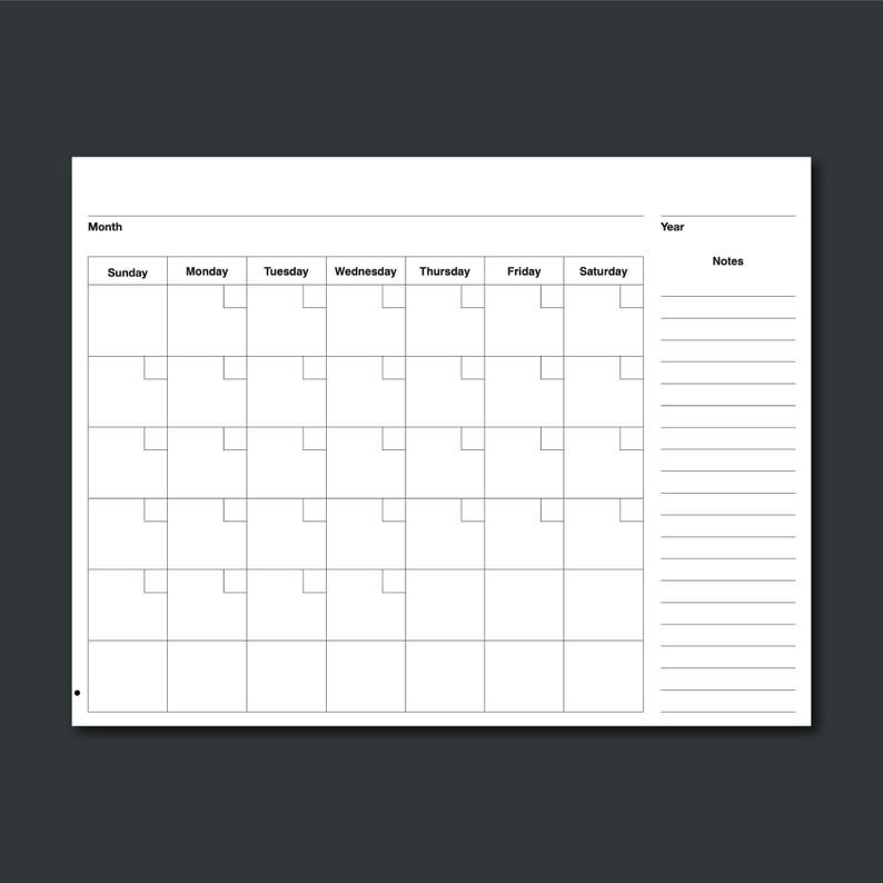 Blank Printable Calendar Template - 8.5x11 - Digital Download - Etsy