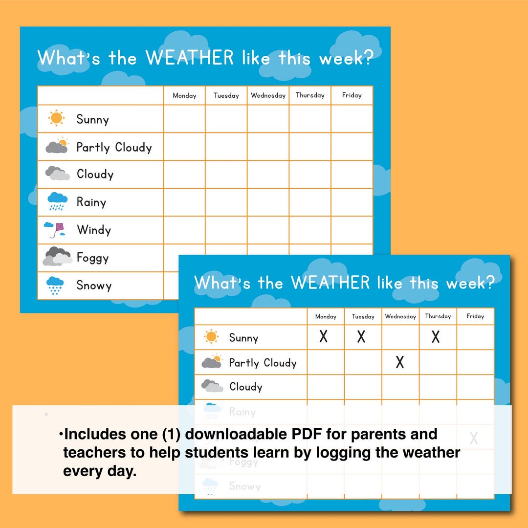 Weekly Weather Chart for Classrooms and Parents 8.5 X 11 Digital ...