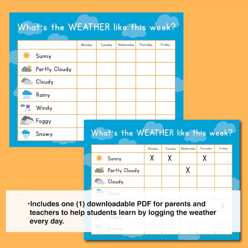 Weekly Weather Chart for Classrooms and Parents 8.5 X 11 Digital ...