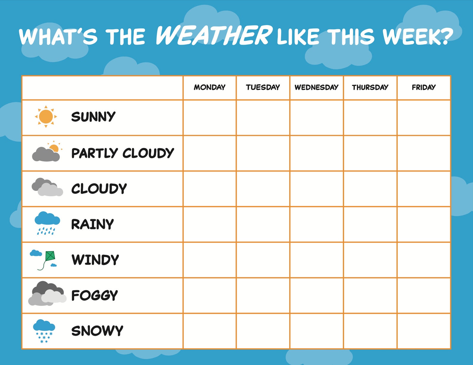 Weekly Weather Chart for Classrooms and Parents 8.5 X 11 Digital ...