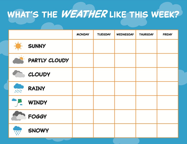 Weekly Weather Chart for Classrooms and Parents 8.5 X 11 Digital ...