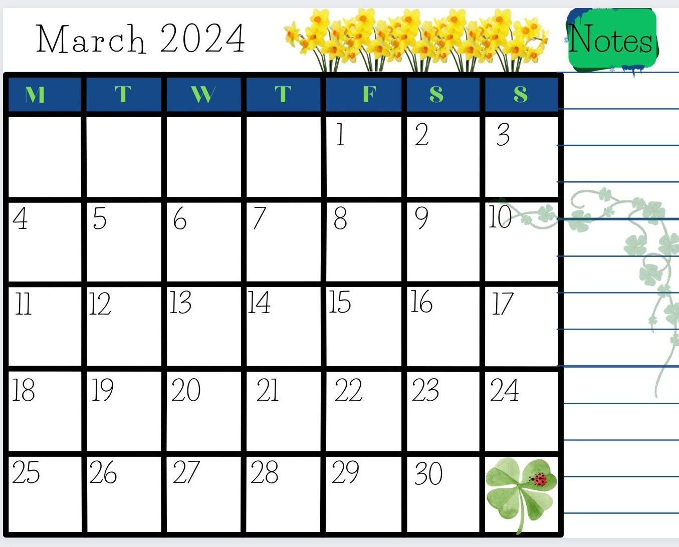 Calendrier numérique de mars 2024 - Etsy France