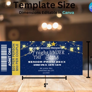 Editable A Night Under the Stars Prom Flyer and Ticket Bundle, School ...