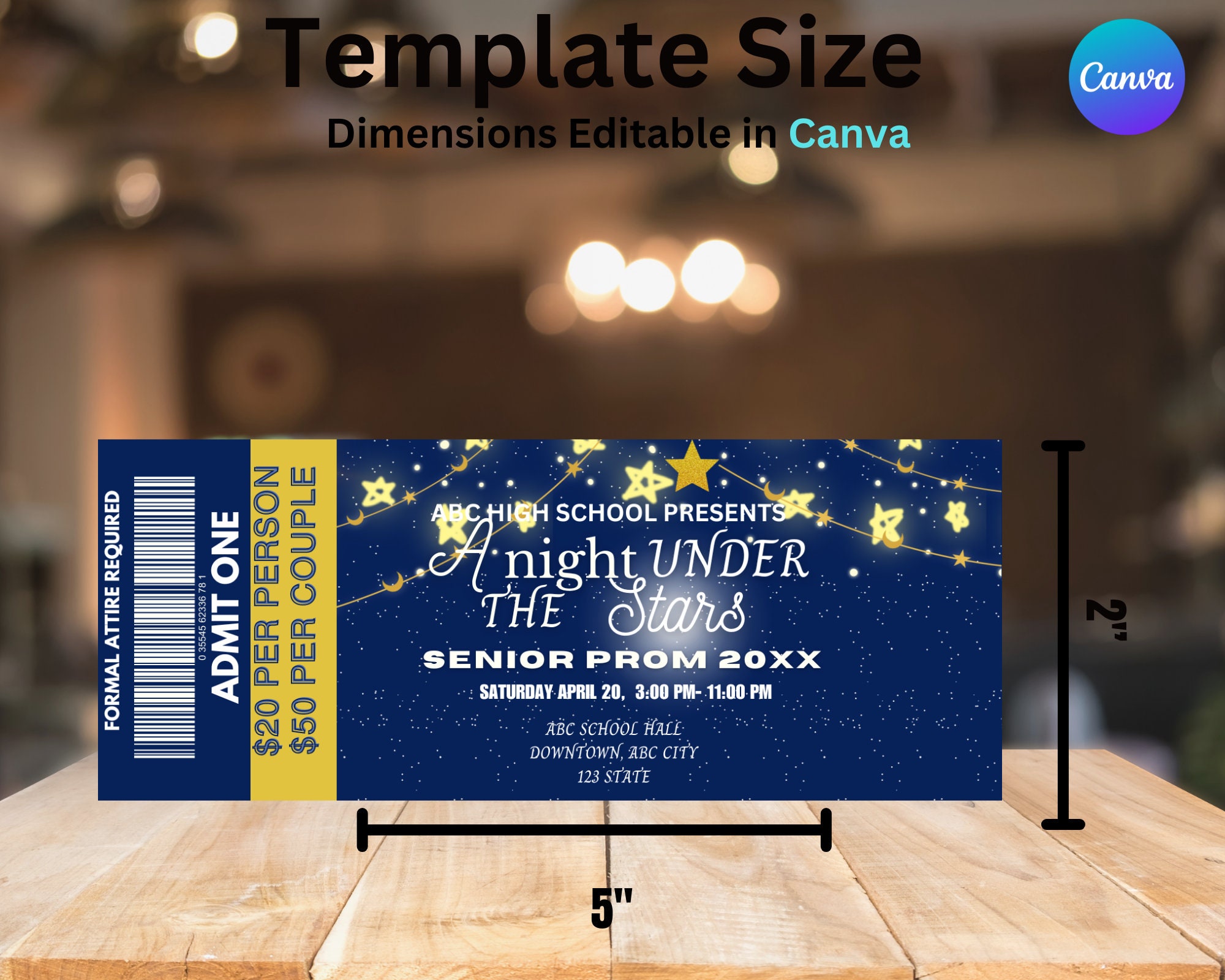 Editable A Night Under the Stars Prom Flyer and Ticket Bundle, School ...
