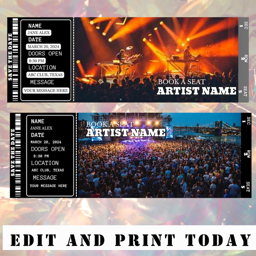 Editable Concert Ticket Canva Template, Printable Event Ticket, Concert Ticket Template, Custom ...