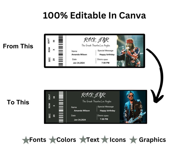 Editable Concert Ticket Template, DIY Event Ticket, Custom Concert ...