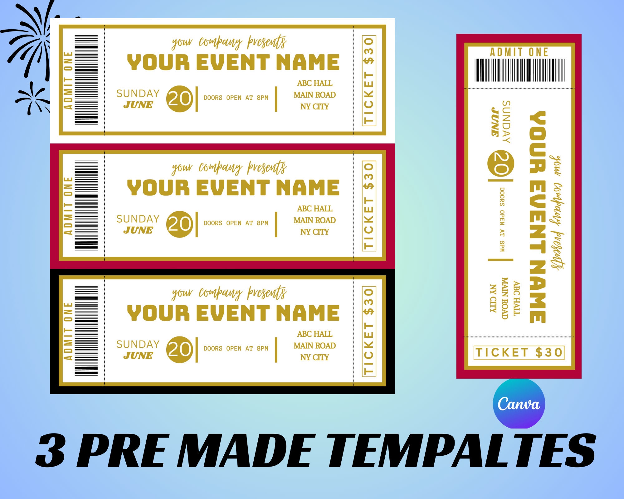 EDITABLE Event Golden Ticket Printable INSTANT DOWNLOAD Event Ticket ...