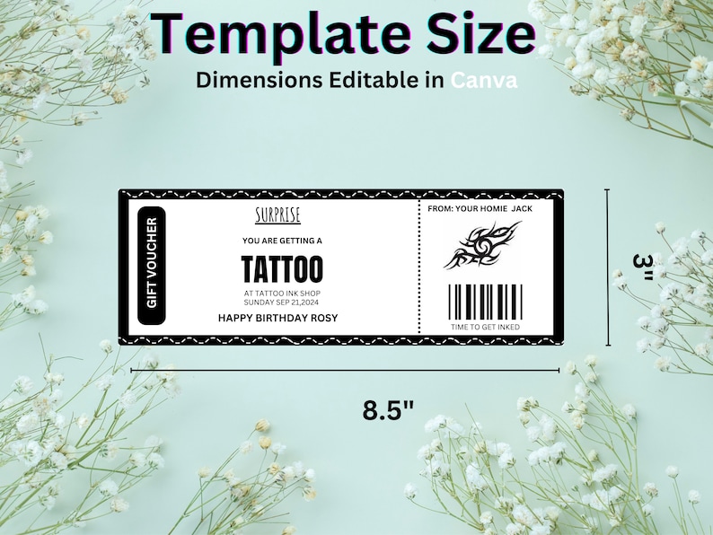 Editable Tattoo Fake Gift Voucher Ticket Canva Template Custom Ticket ...