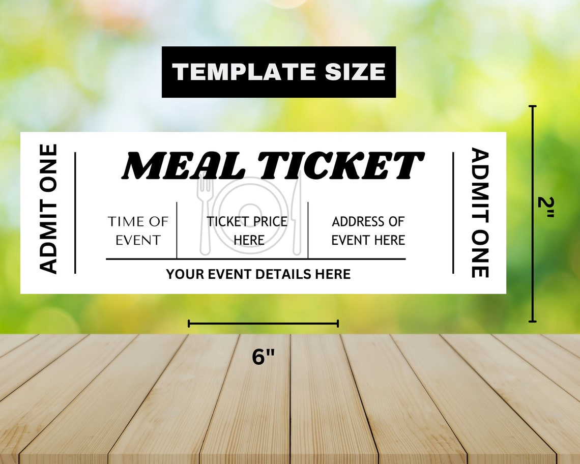 Editable Food Event Ticket, Food Ticket Printables, Editable Meal ...
