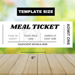 Editable Food Event Ticket, Food Ticket Printables, Editable Meal ...