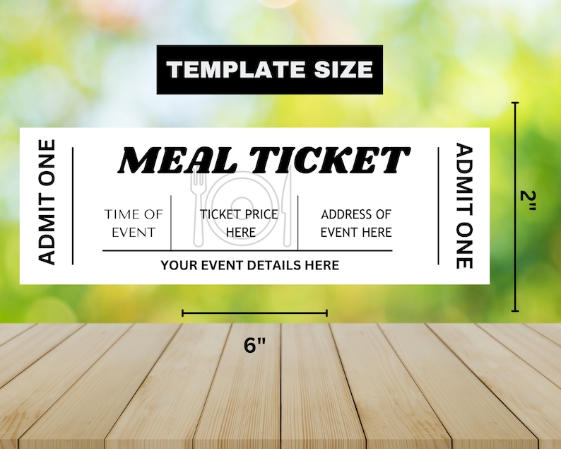 Editable Food Event Ticket, Food Ticket Printables, Editable Meal ...