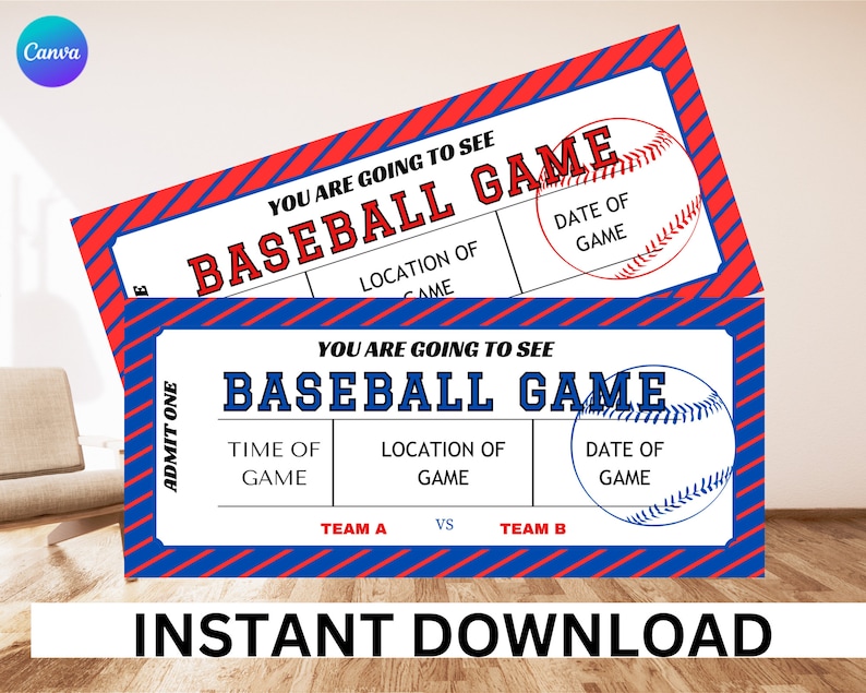 Baseball Game Gift Certificate Coupon INSTANT DOWNLOAD EDITABLE Text ...