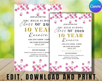 High School Reunion, College Reunion, Printable Invitation AND Ticket ...
