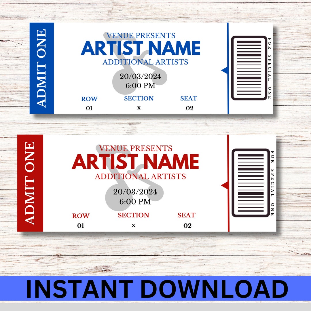 Concert Ticket Digital Download Template Fully Customizable for Print ...