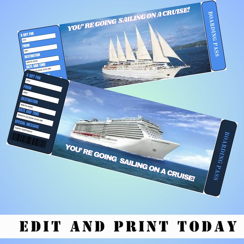 Cruise Boarding Pass Canva Editable Template, Cruise Surprise Vacation ...