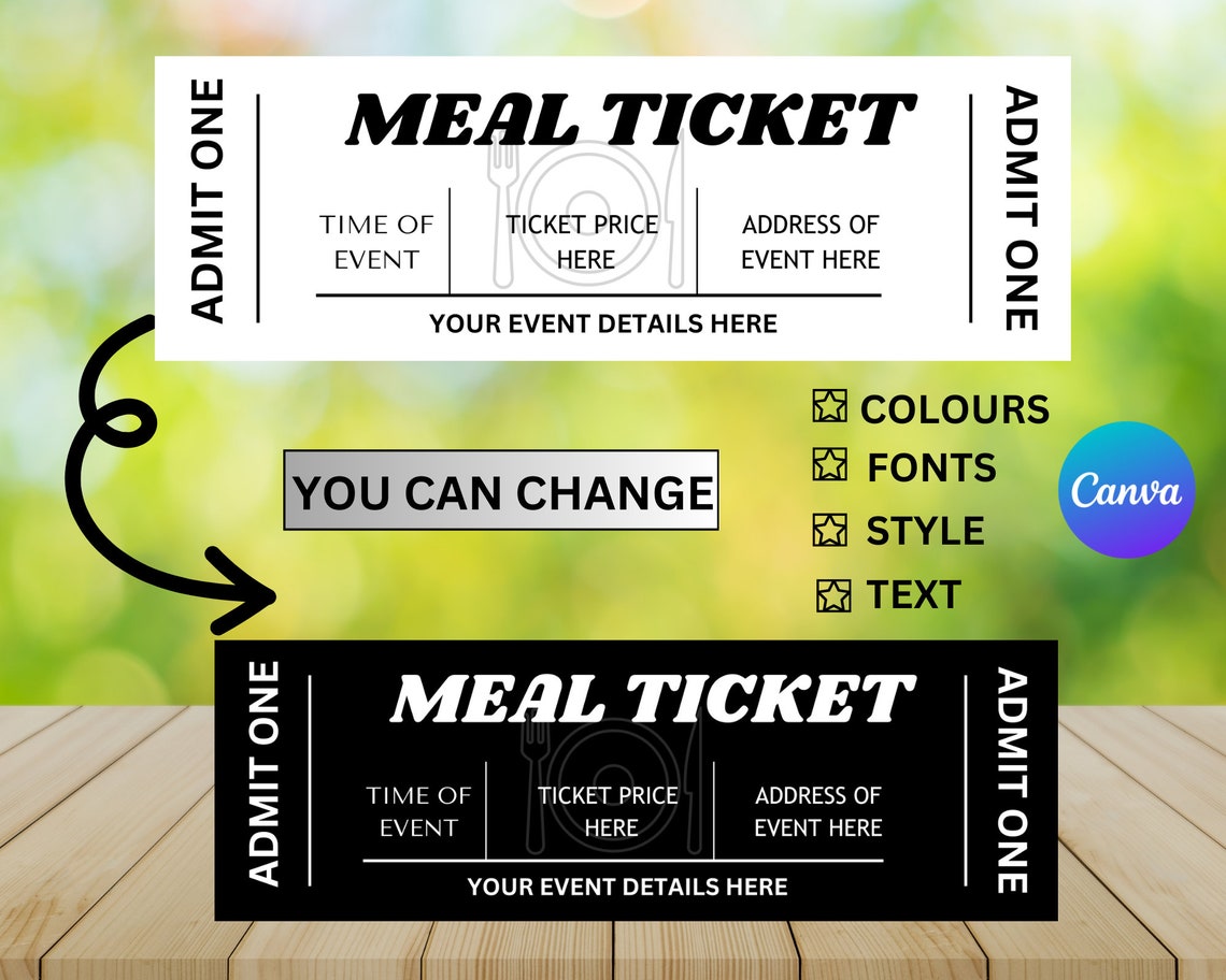 Editable Food Event Ticket, Food Ticket Printables, Editable Meal ...