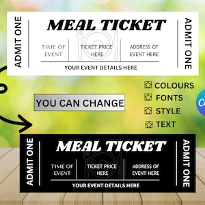 Editable Food Event Ticket, Food Ticket Printables, Editable Meal ...