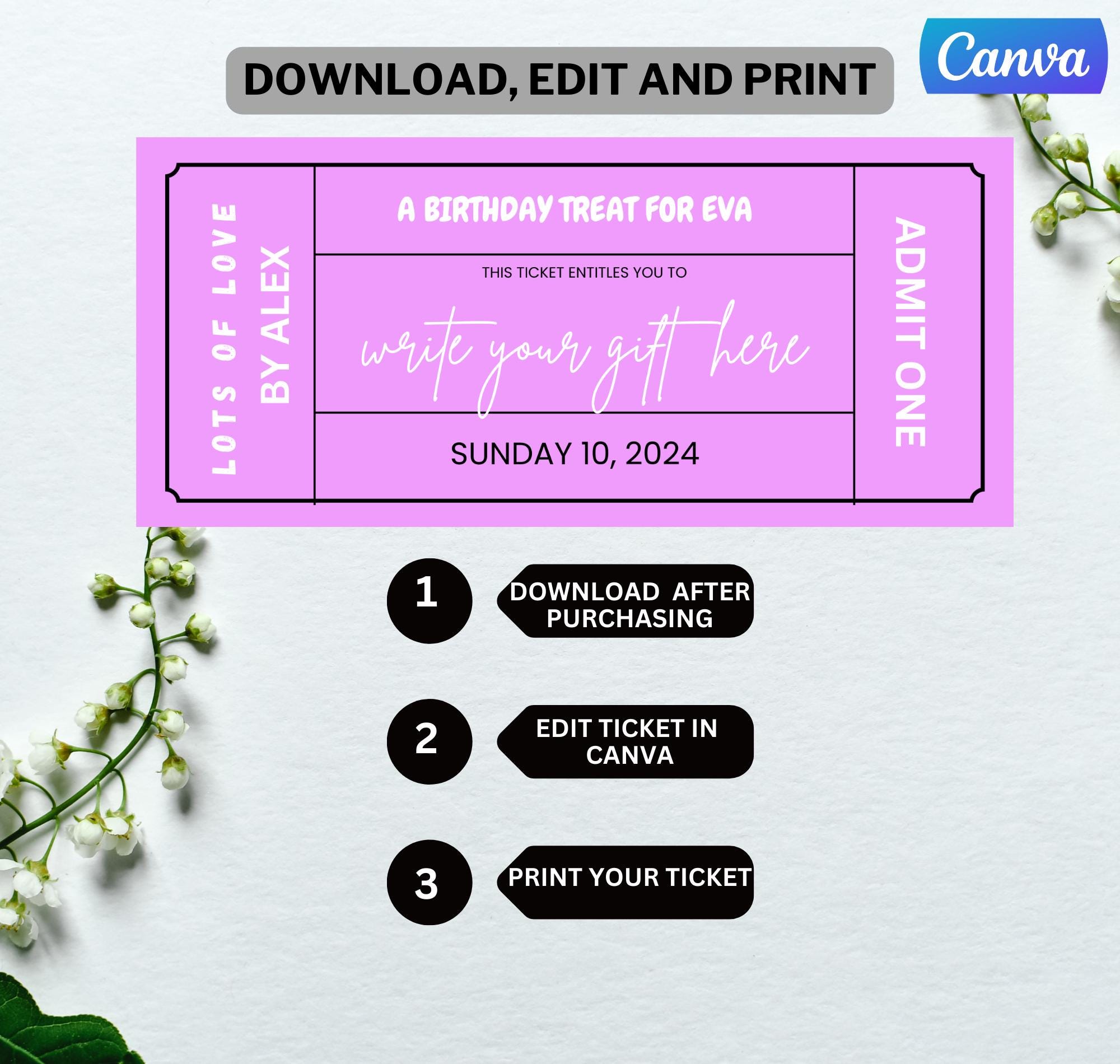 Editable Coloured Gift Vouchers , Print at Home Birthday Voucher , Date ...