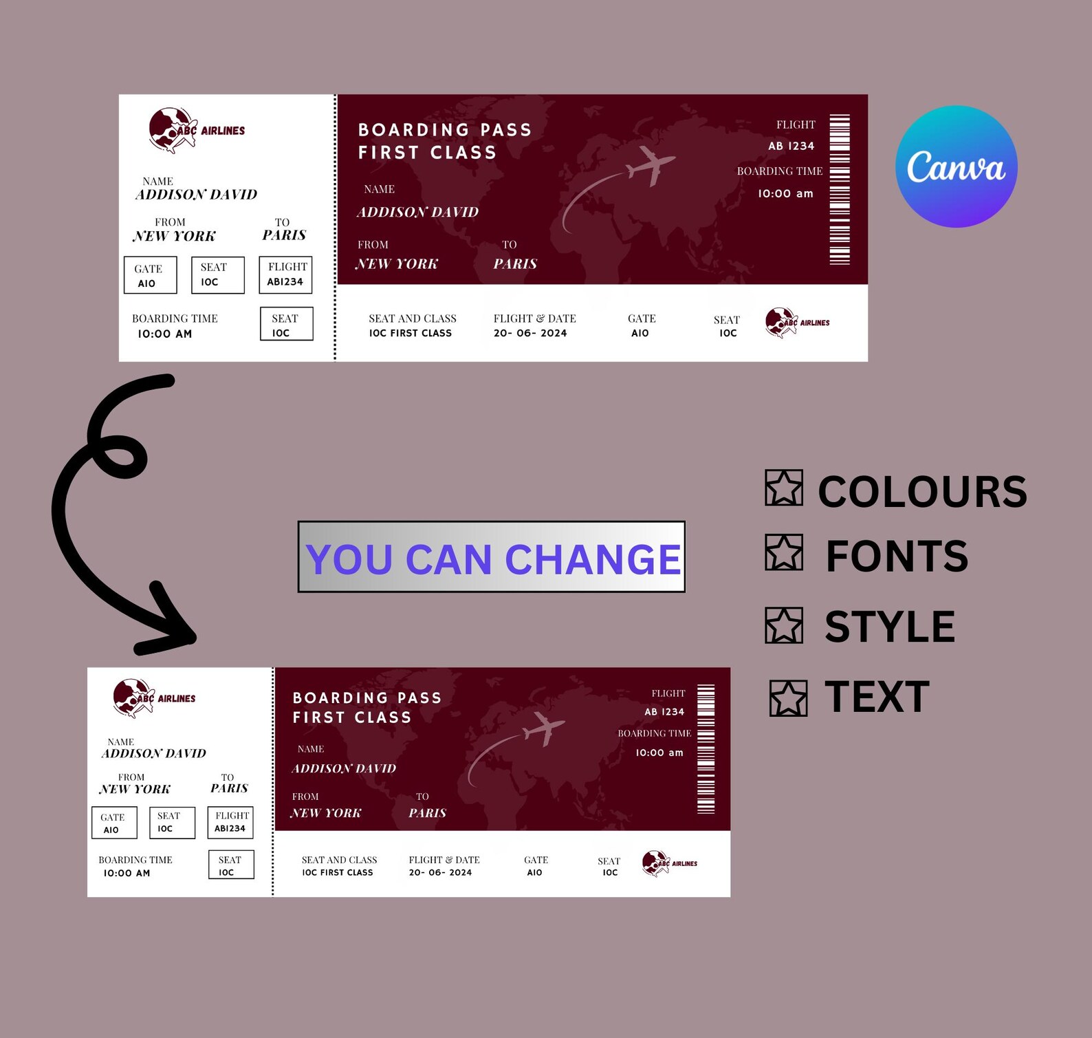 Elegant White and Burgundy Boarding Pass Ticket Folder,travel Wallet ...