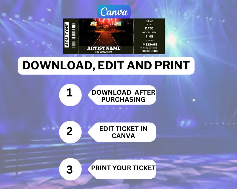 Editable Concert Ticket Template, DIY Event Ticket, Custom Concert ...