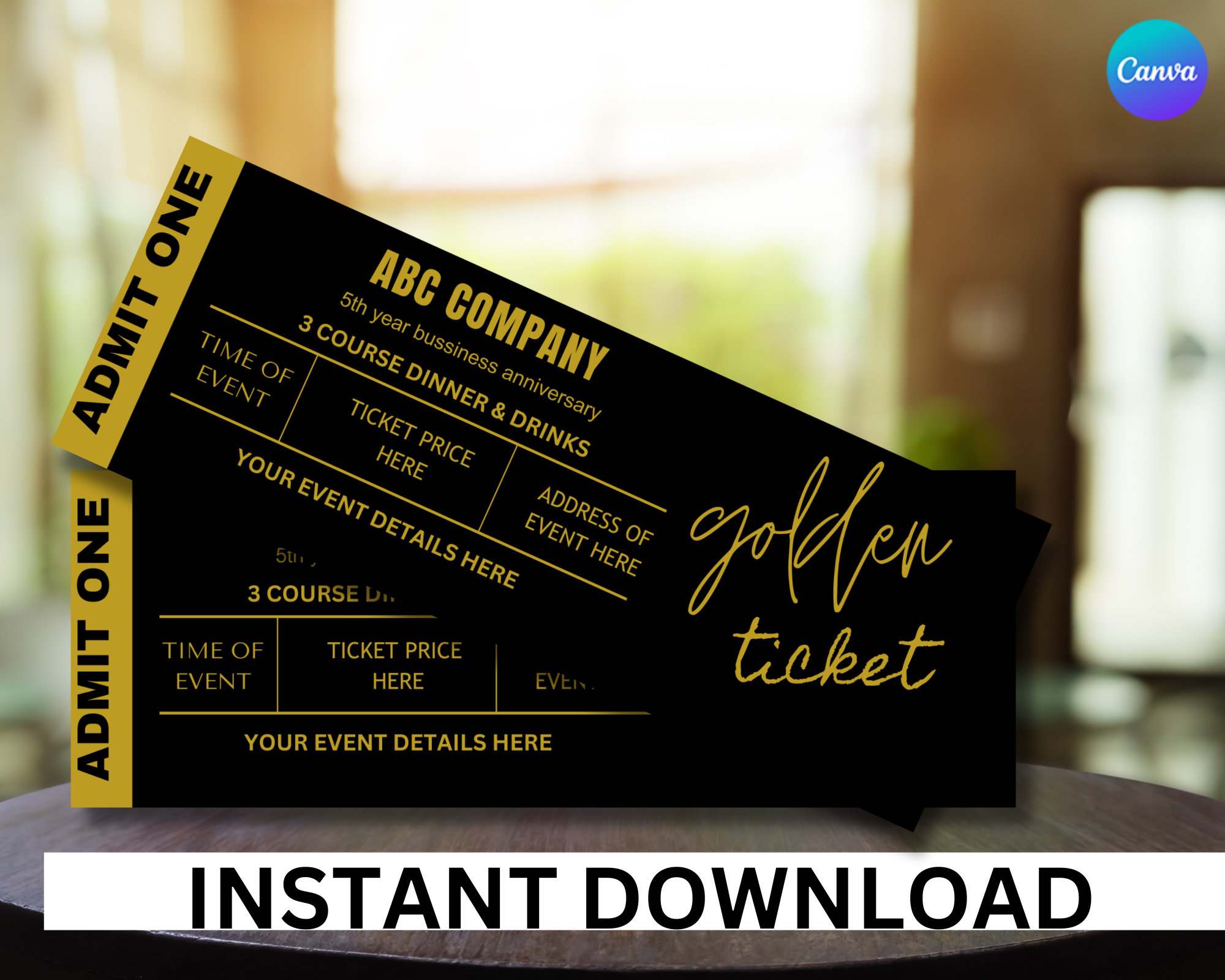 Golden Ticket Editable Template, Black and Gold Ticket Invitation ...