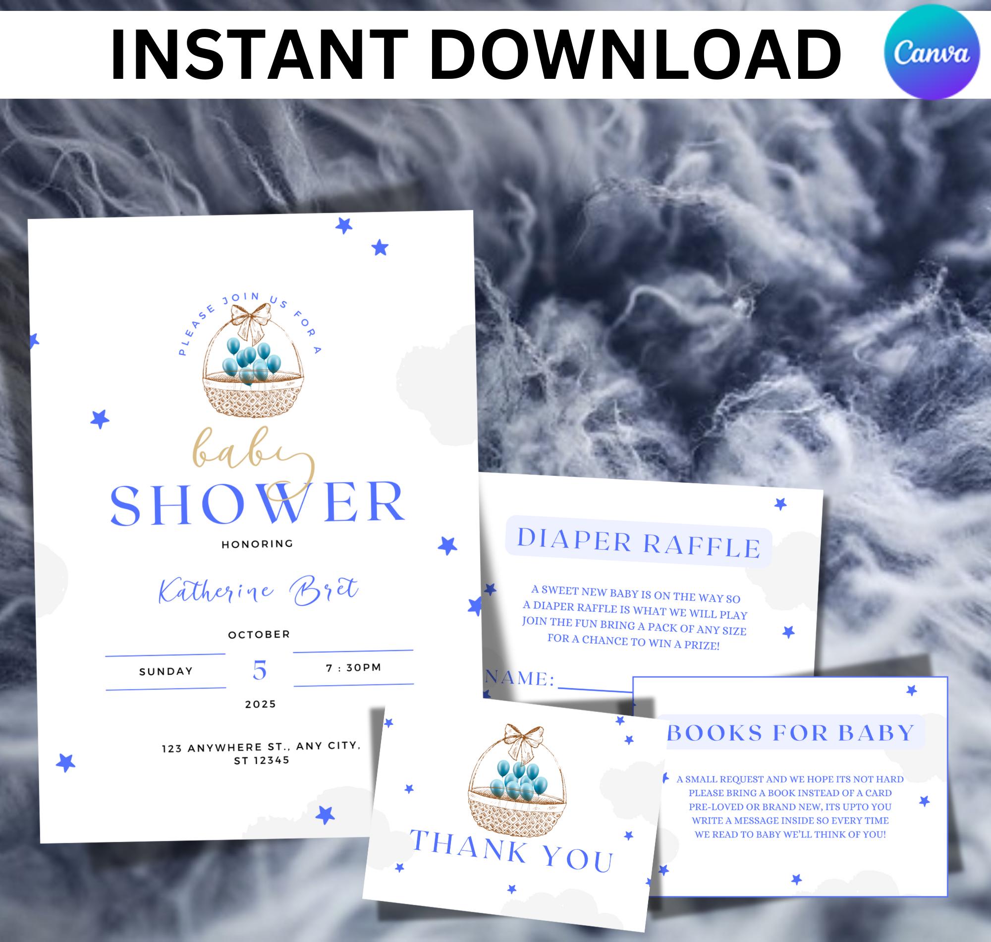 Editable Boy Baby Shower Invitation Template, Editable Baby Shower Set ...