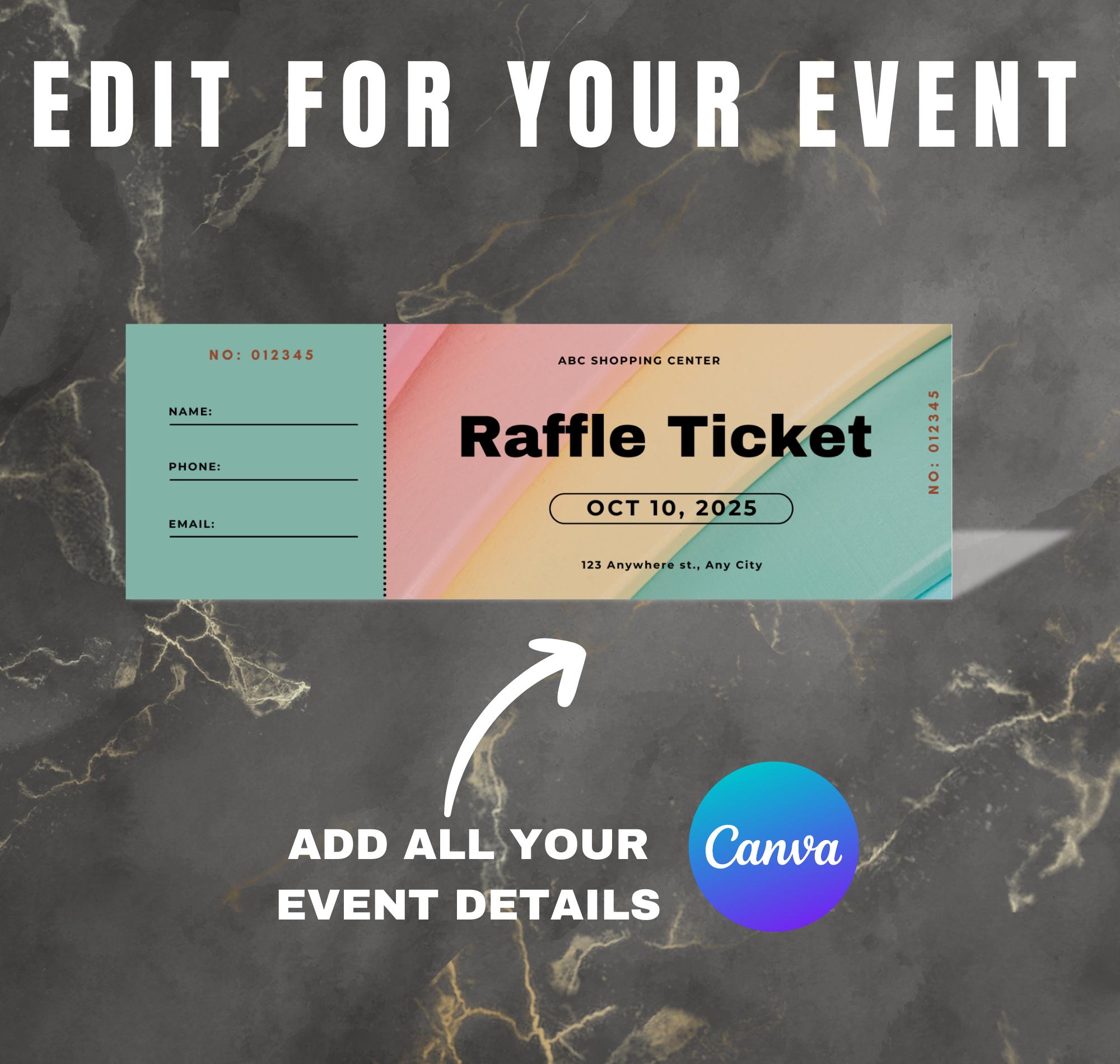 Editable Raffle Ticket, Customizable Raffle Ticket, Event Raffle Ticket ...