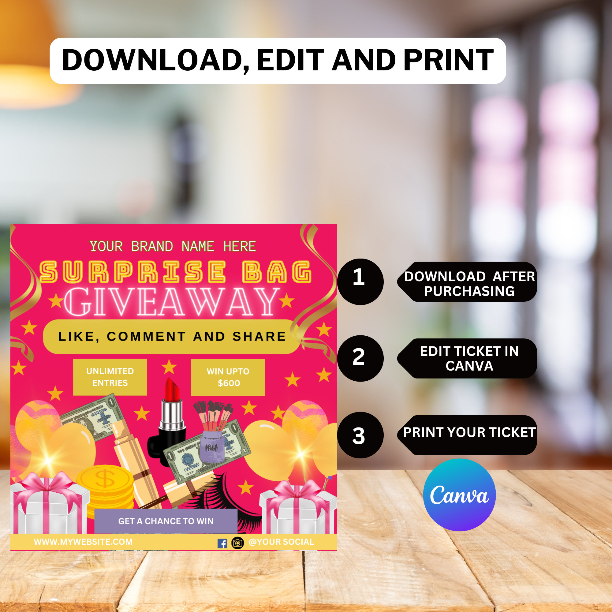 Giveaway Flyer, DIY Flyer Template Design, Raffle Ticket Flyer, Prize ...