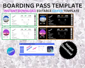 Editable Boarding Pass Template, Printable Airline Ticket, Canva ...