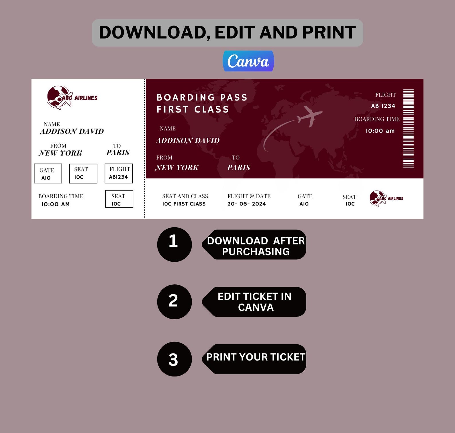 Elegant White and Burgundy Boarding Pass Ticket Folder,travel Wallet ...
