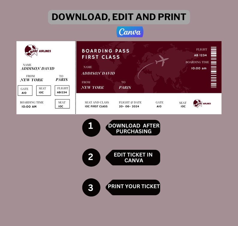 Elegant White and Burgundy Boarding Pass Ticket Folder,travel Wallet ...