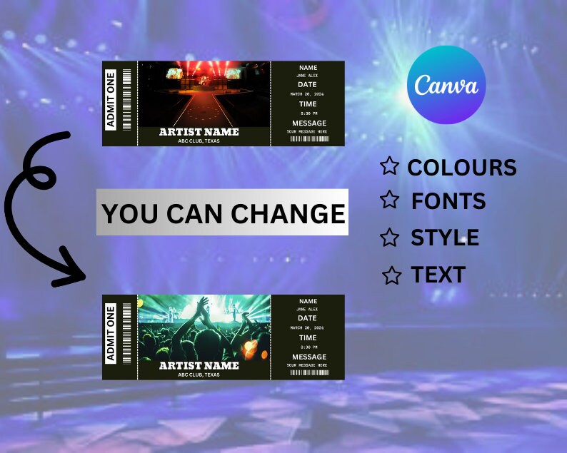 Editable Concert Ticket Template, DIY Event Ticket, Custom Concert ...