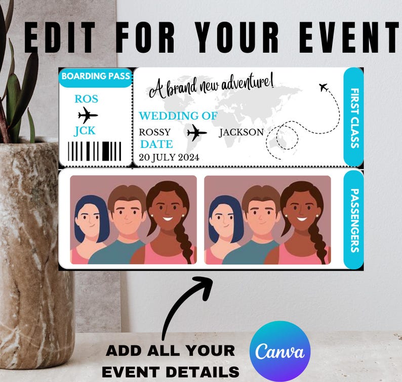 Flight Travel Photo Booth Plane Ticket Template Frame Theme , Customise ...