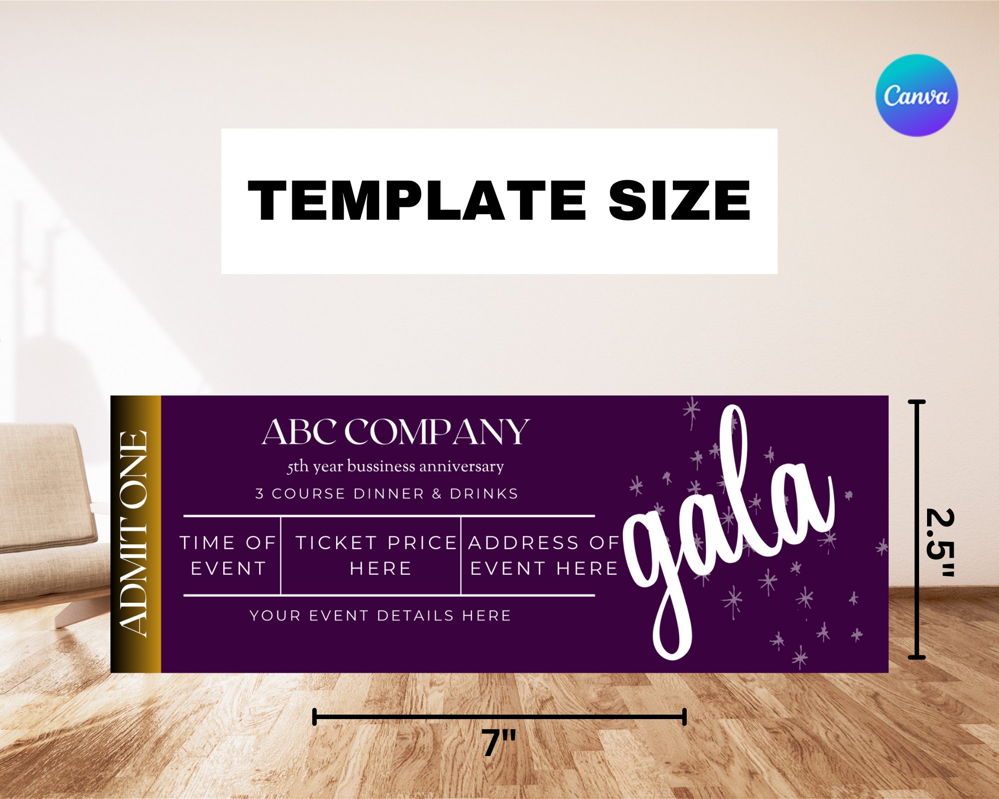 Gala Ticket Edit Yourself Template, Admit One Printable Digital ...