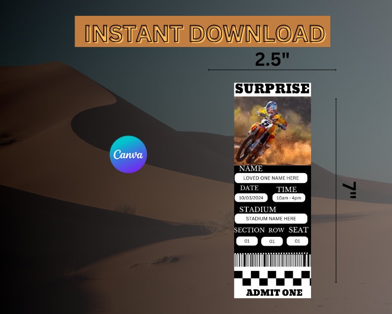Printable Gift Motocross Tickets, Editable Motocross Tickets, Fake ...