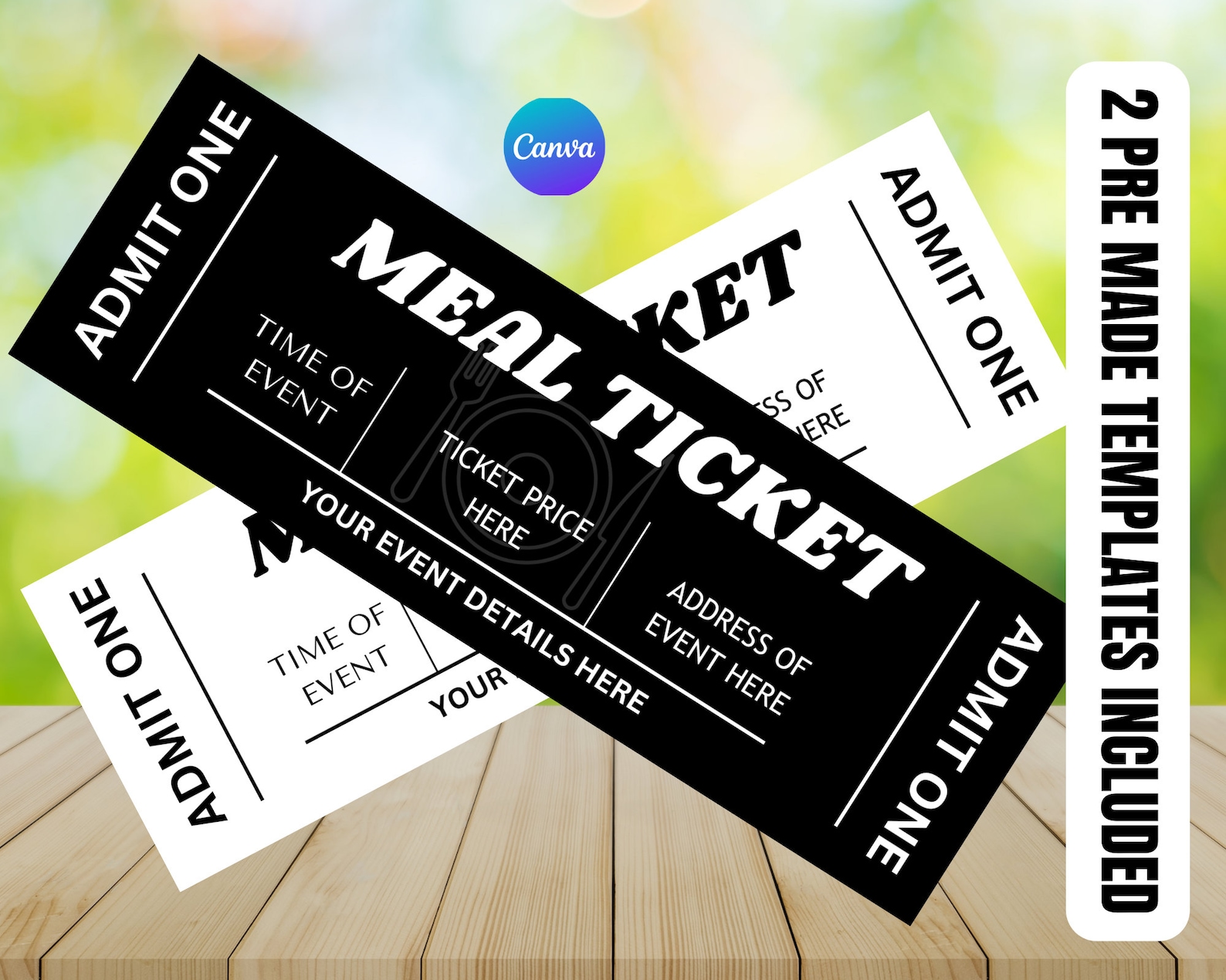 Editable Food Event Ticket, Food Ticket Printables, Editable Meal ...