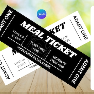 Editable Food Event Ticket, Food Ticket Printables, Editable Meal ...