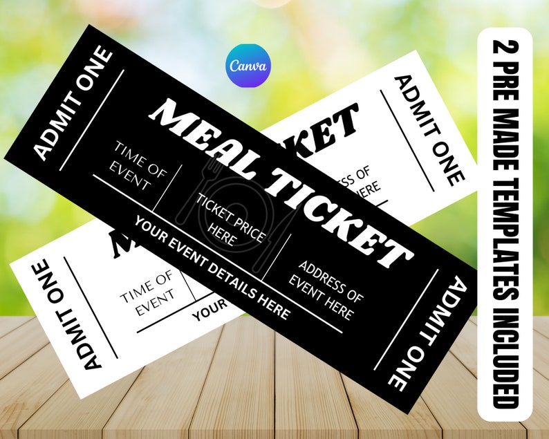 Editable Food Event Ticket, Food Ticket Printables, Editable Meal ...