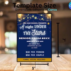 Editable A Night Under the Stars Prom Flyer and Ticket Bundle, School ...