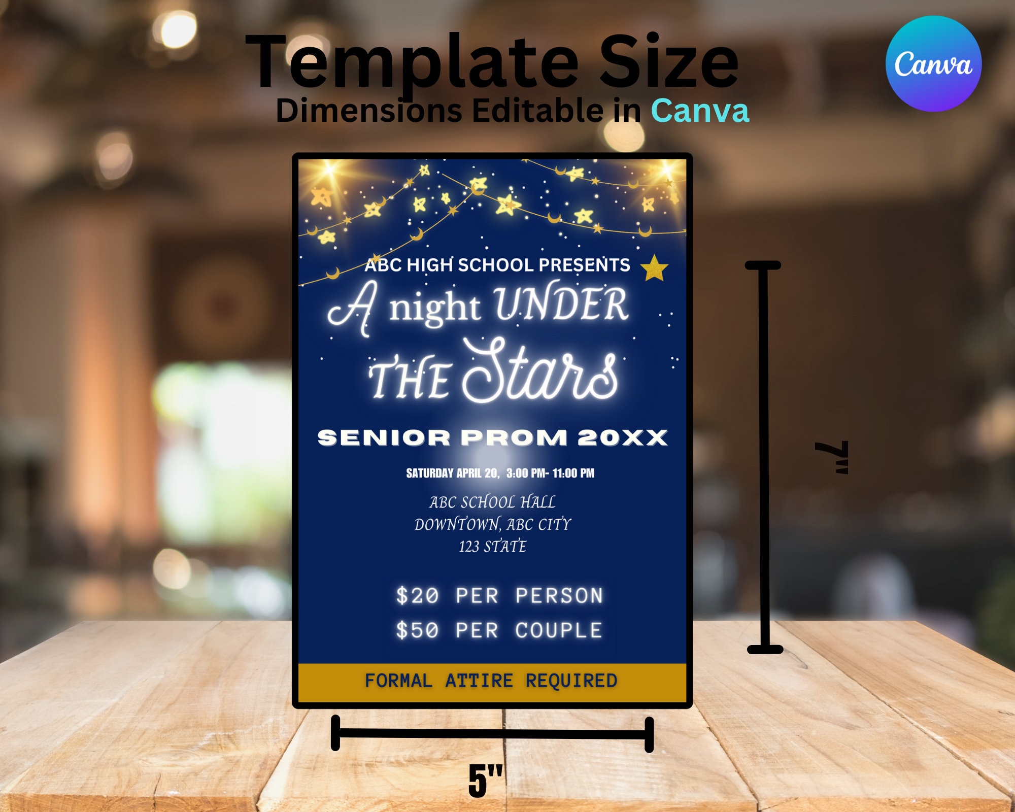Editable A Night Under the Stars Prom Flyer and Ticket Bundle, School ...