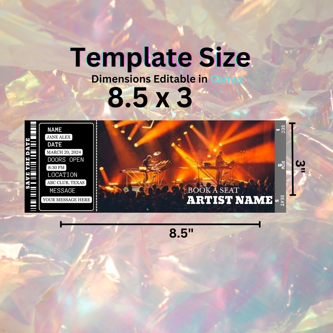 Editable Concert Ticket Canva Template, Printable Event Ticket, Concert ...
