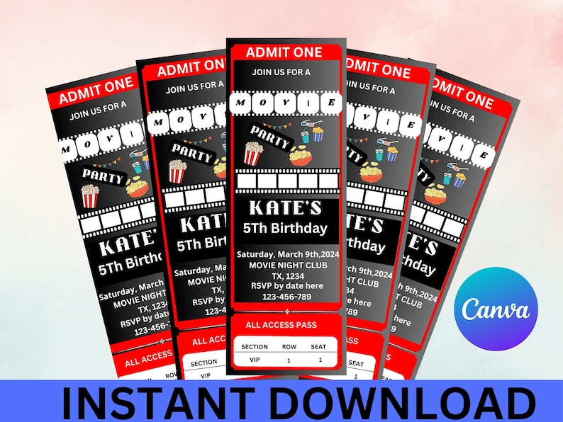 Editable Movie Ticket Birthday Invitation, Movie Party Ticket, Movie ...