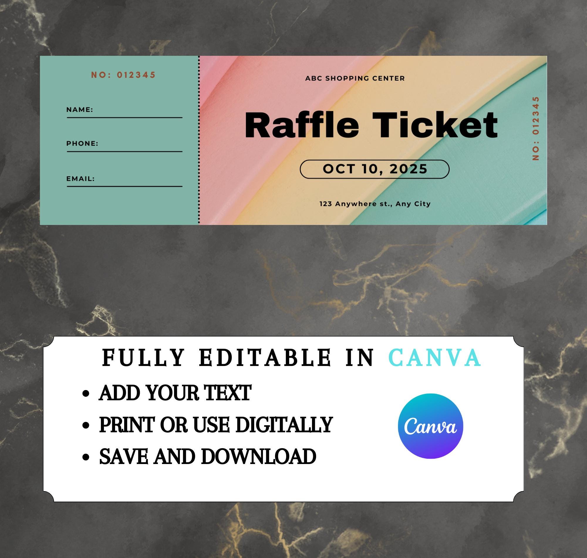 Editable Raffle Ticket, Customizable Raffle Ticket, Event Raffle Ticket ...