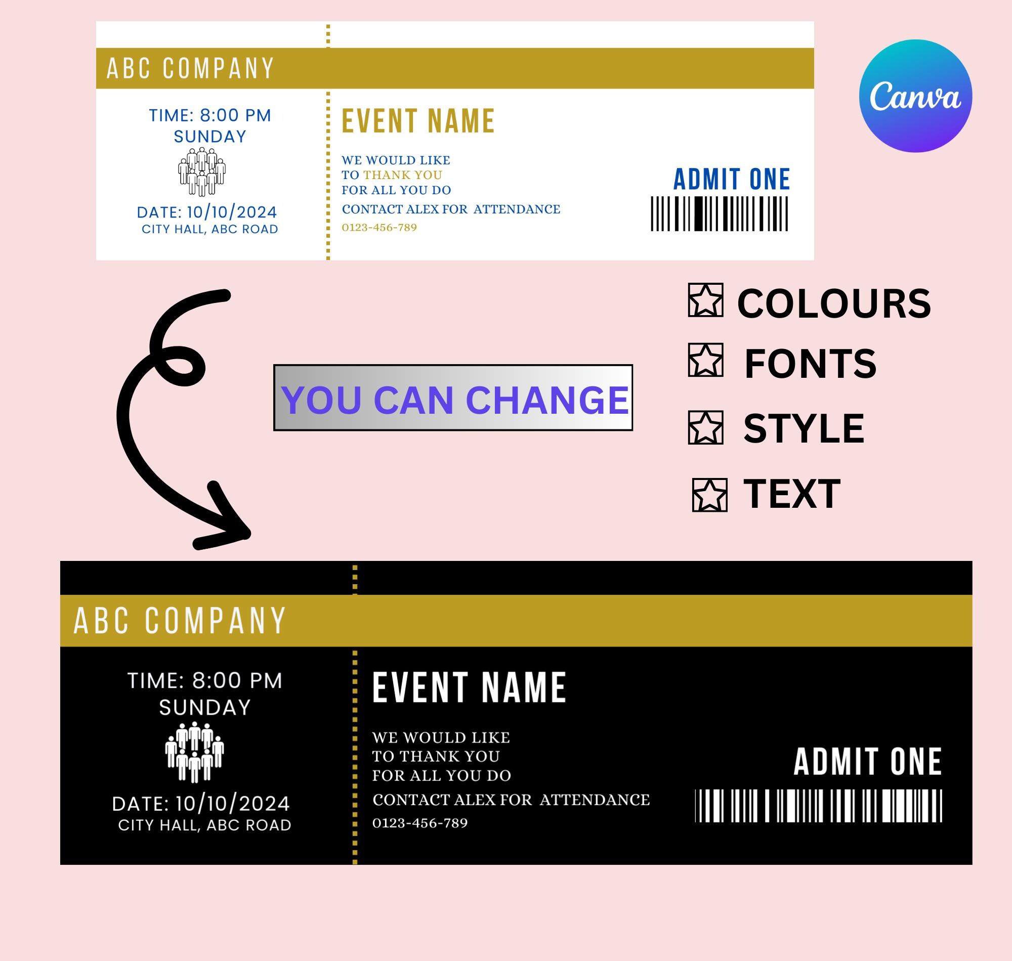 Editable Event Template , Event Ticket , Printable Event Ticket ...