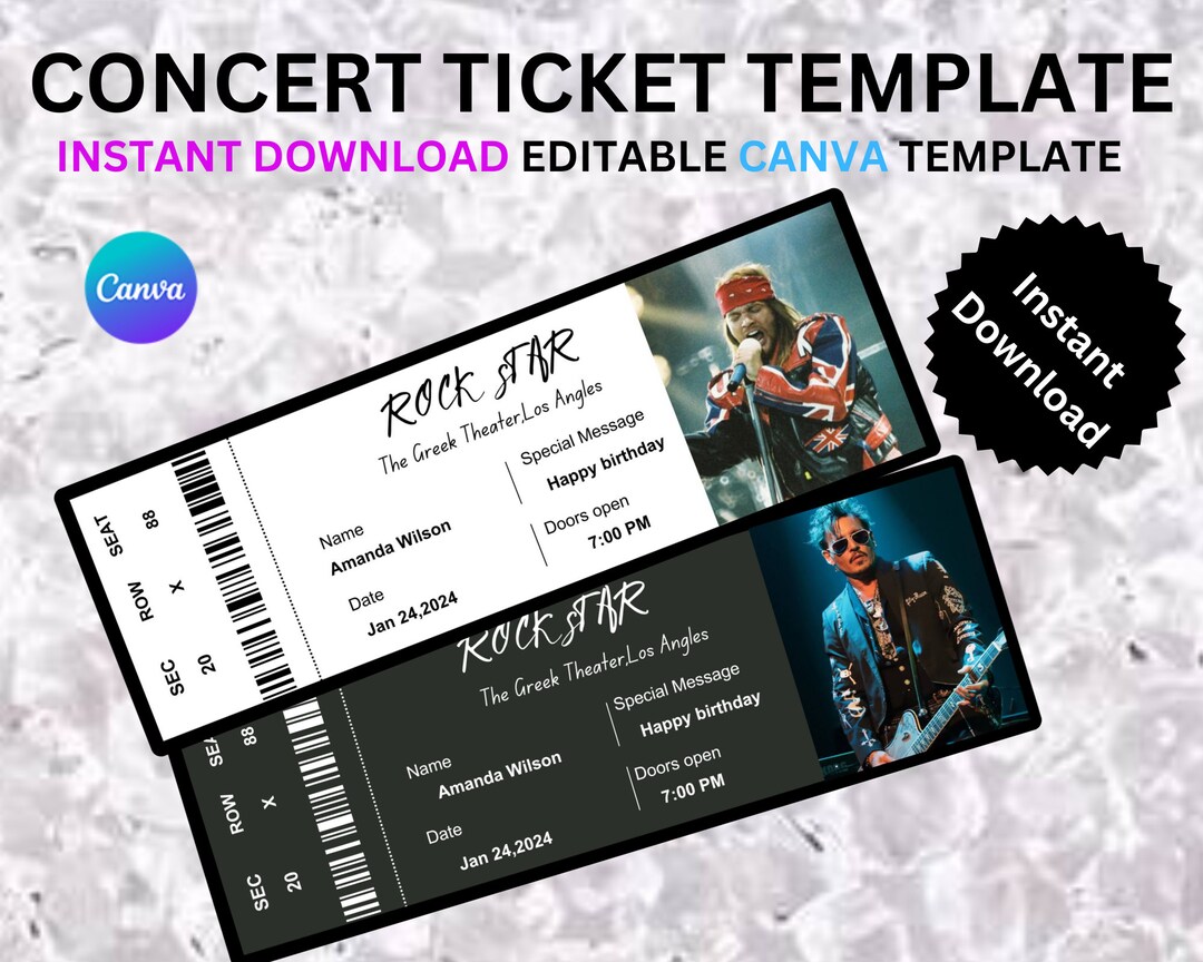 Editable Concert Ticket Template, DIY Event Ticket, Custom Concert ...
