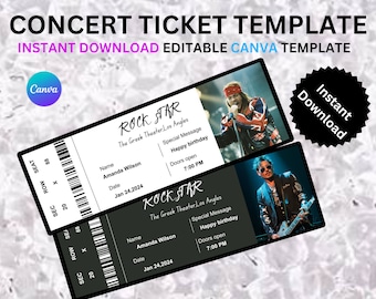 Editable Concert Ticket Template, DIY Event Ticket, Custom Concert Ticket Gift, Surprise ...